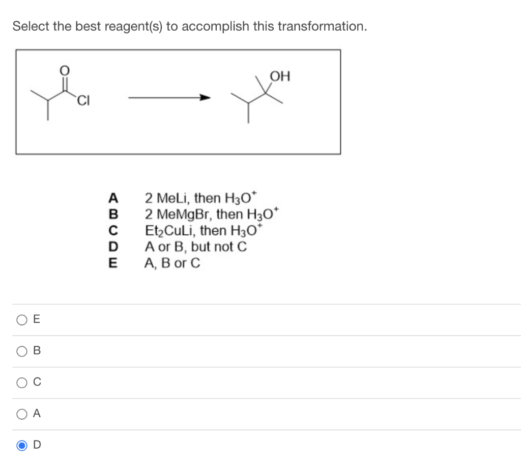 Solved Select the best reagent(s) to accomplish this | Chegg.com