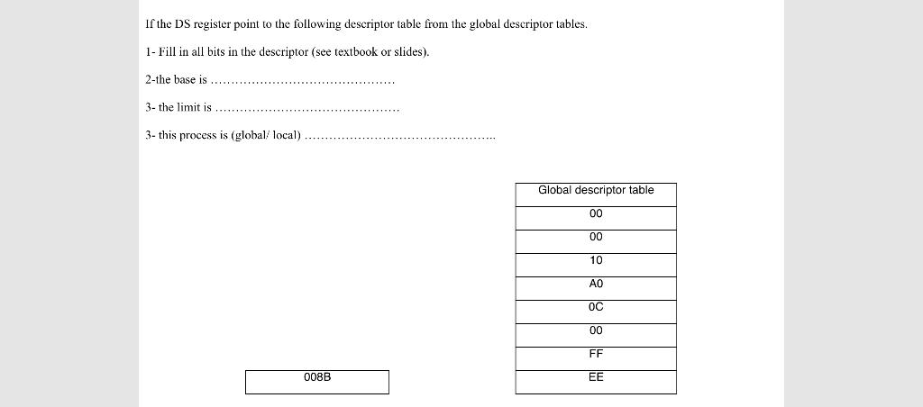 Solved If the DS register point to the following descriptor | Chegg.com