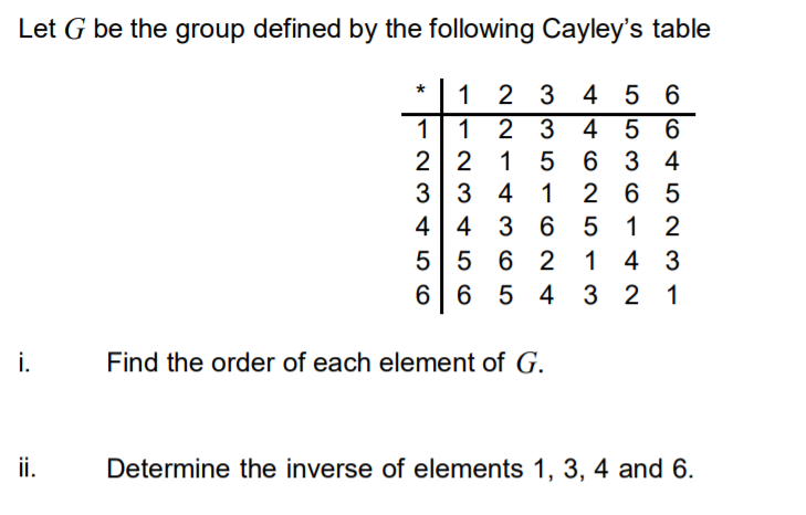 Solved Let G be the group defined by the following Cayley's | Chegg.com