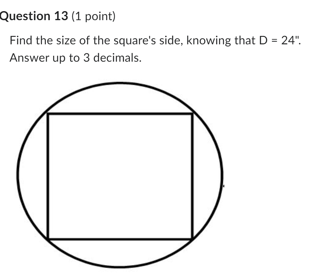 Solved Find the size of the square's side, knowing that D=24 | Chegg.com