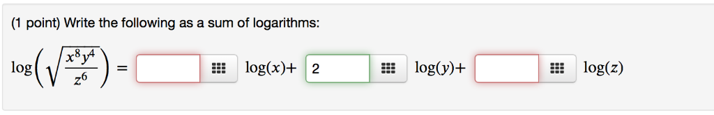 Solved (1 point) Rewrite the logarithmic expression log(AVB) | Chegg.com