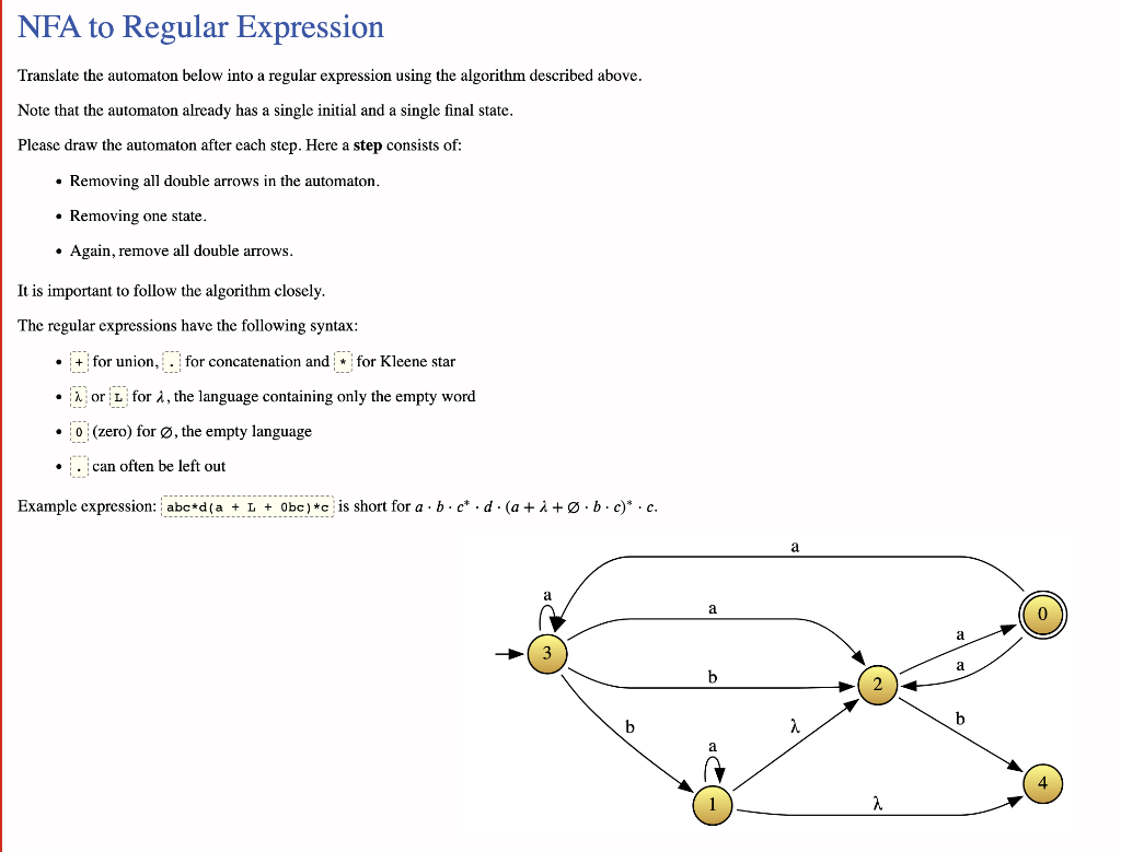Solved NFA to Regular Expression Translate the automaton | Chegg.com