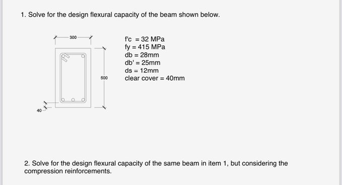 Solved 1. Solve for the design flexural capacity of the beam | Chegg.com