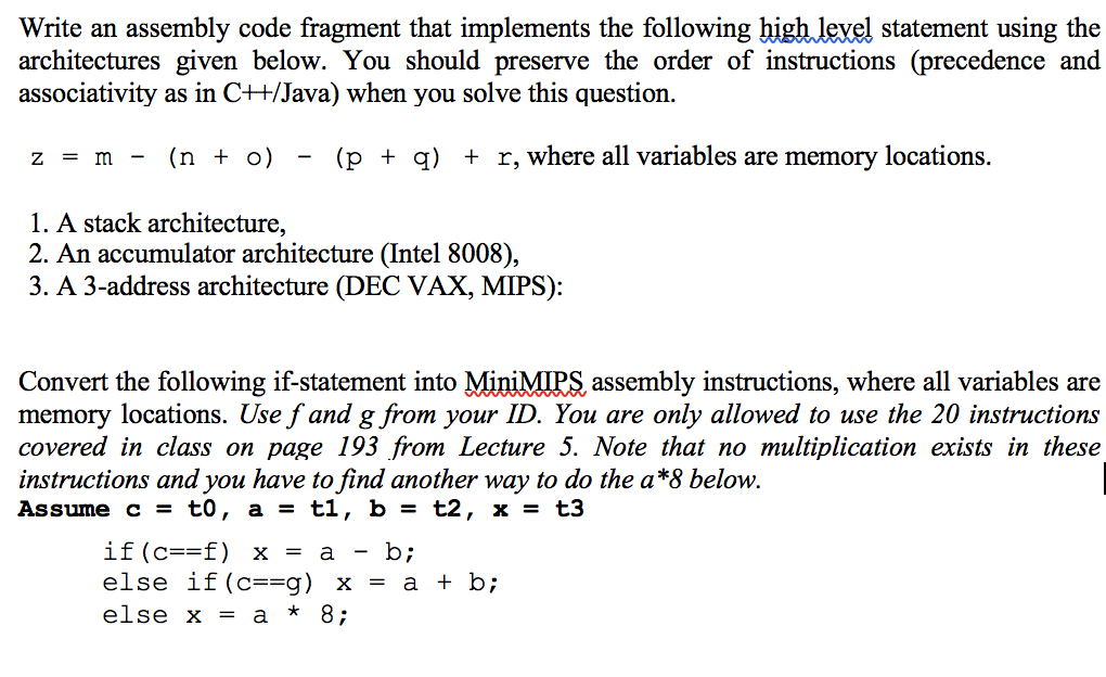 Write An Assembly Code Fragment That Implements The