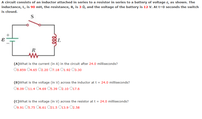Solved A circuit consists of an inductor attached in series | Chegg.com