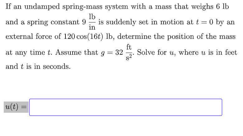 Solved If an undamped spring-mass system with a mass that | Chegg.com
