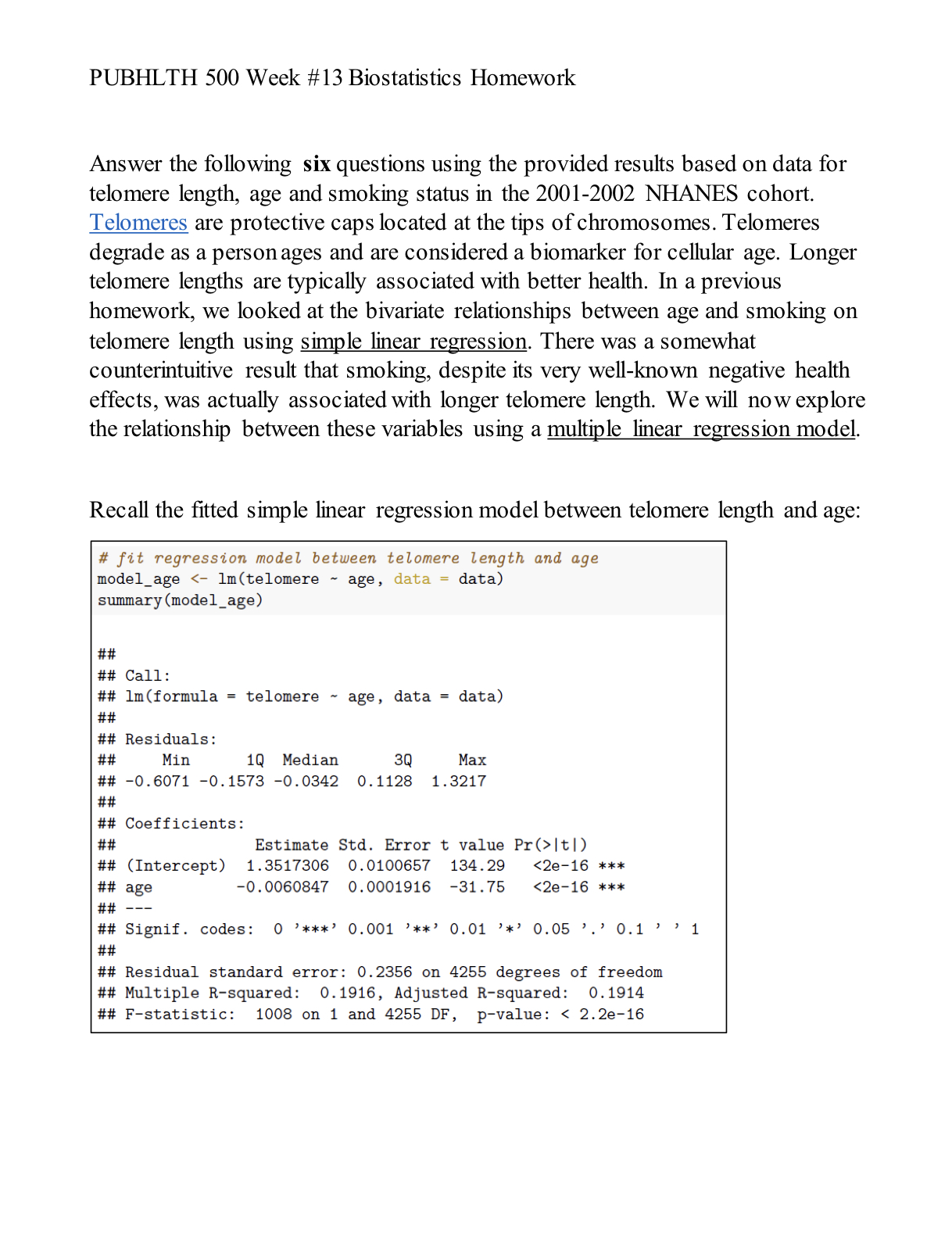 Solved PUBHLTH 500 Week \#13 Biostatistics Homework Answer | Chegg.com