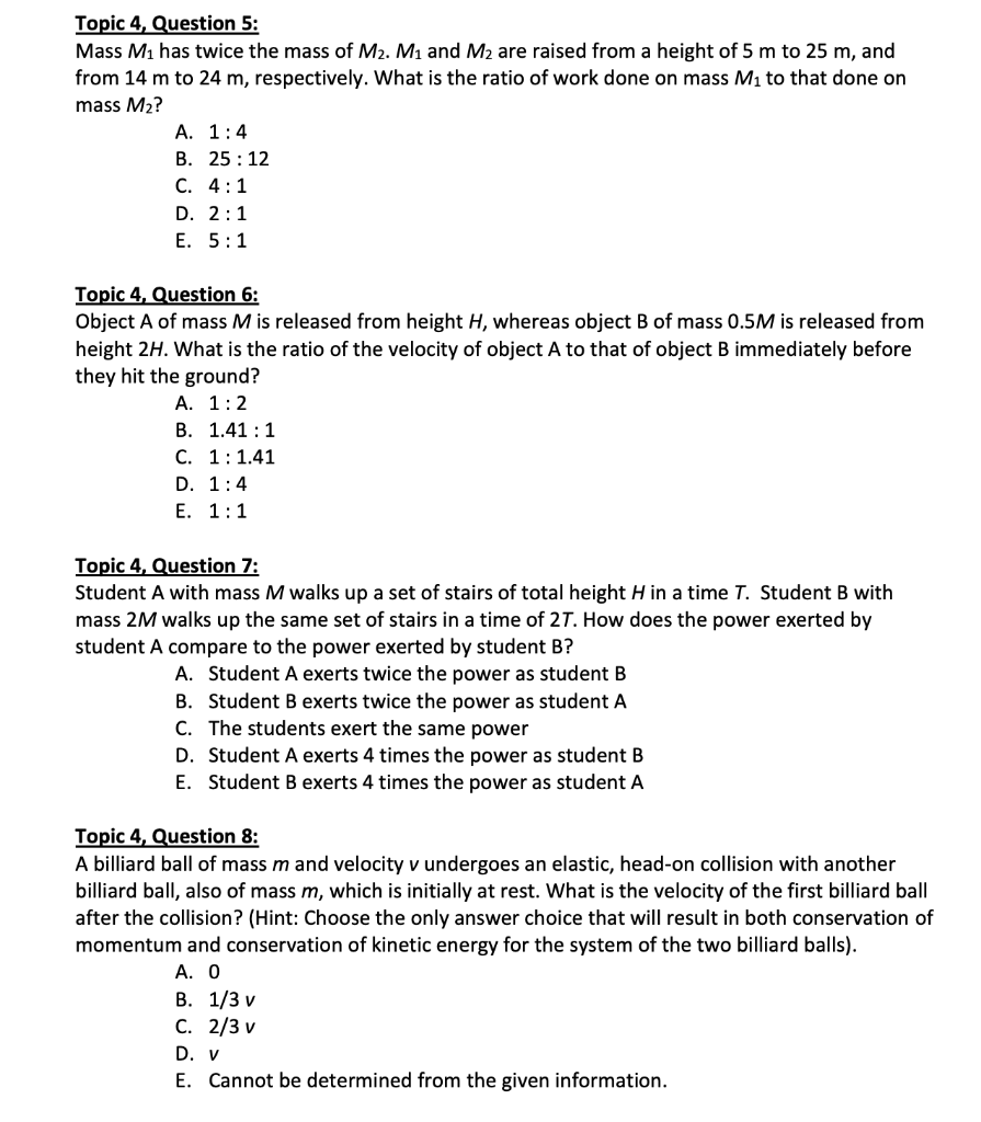 Solved Topic 4, Question 5: Mass M1 has twice the mass of | Chegg.com