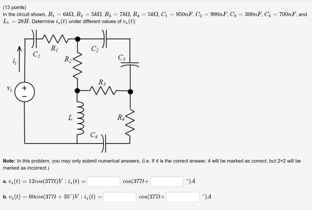 Solved (13 points) In the circuit shown, R1 = 6kN, R2 = 5kN, | Chegg.com