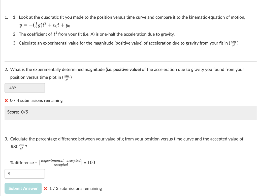 Solved 1. 1. Look at the quadratic fit you made to the | Chegg.com