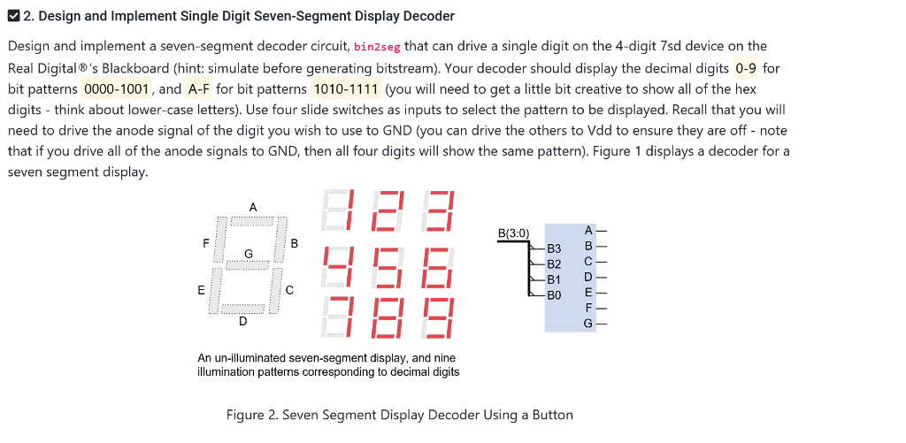 2. Design and Implement Single Digit Seven-Segment | Chegg.com