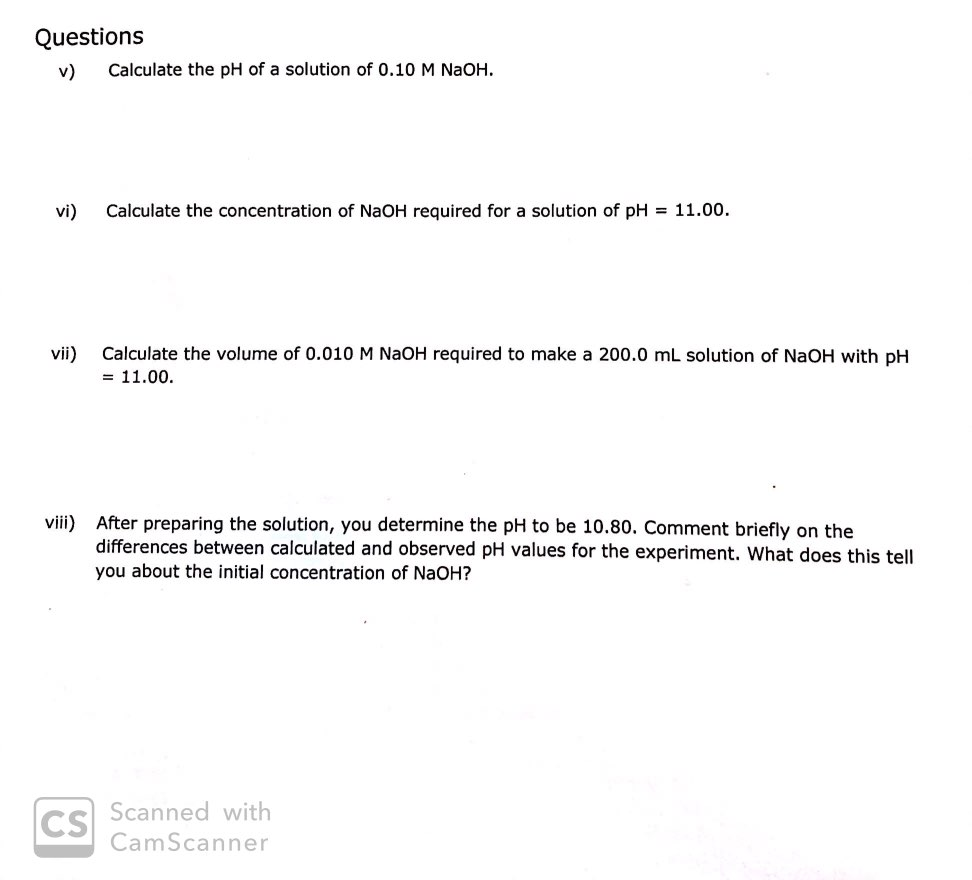 Solved Questions v) Calculate the pH of a solution of 0.10 M | Chegg.com