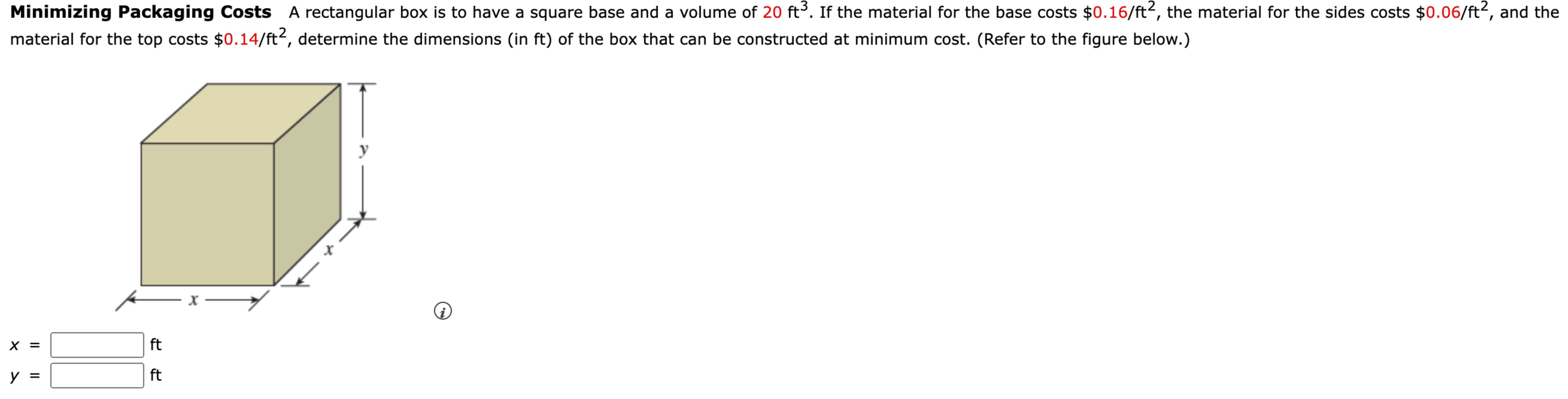 Solved A rectangular box is to have a square base and a | Chegg.com