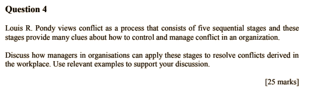 Solved Question 4 Louis R. Pondy views conflict as a process | Chegg.com
