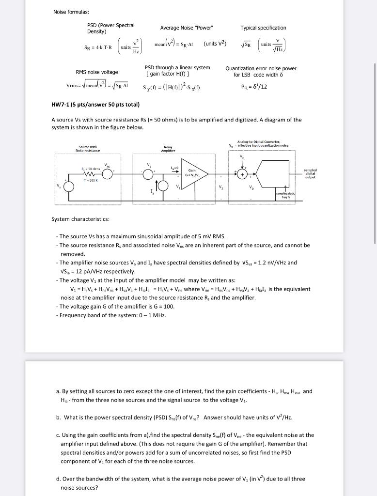Noise formulas: PSD (Power Spectral Density) Average | Chegg.com