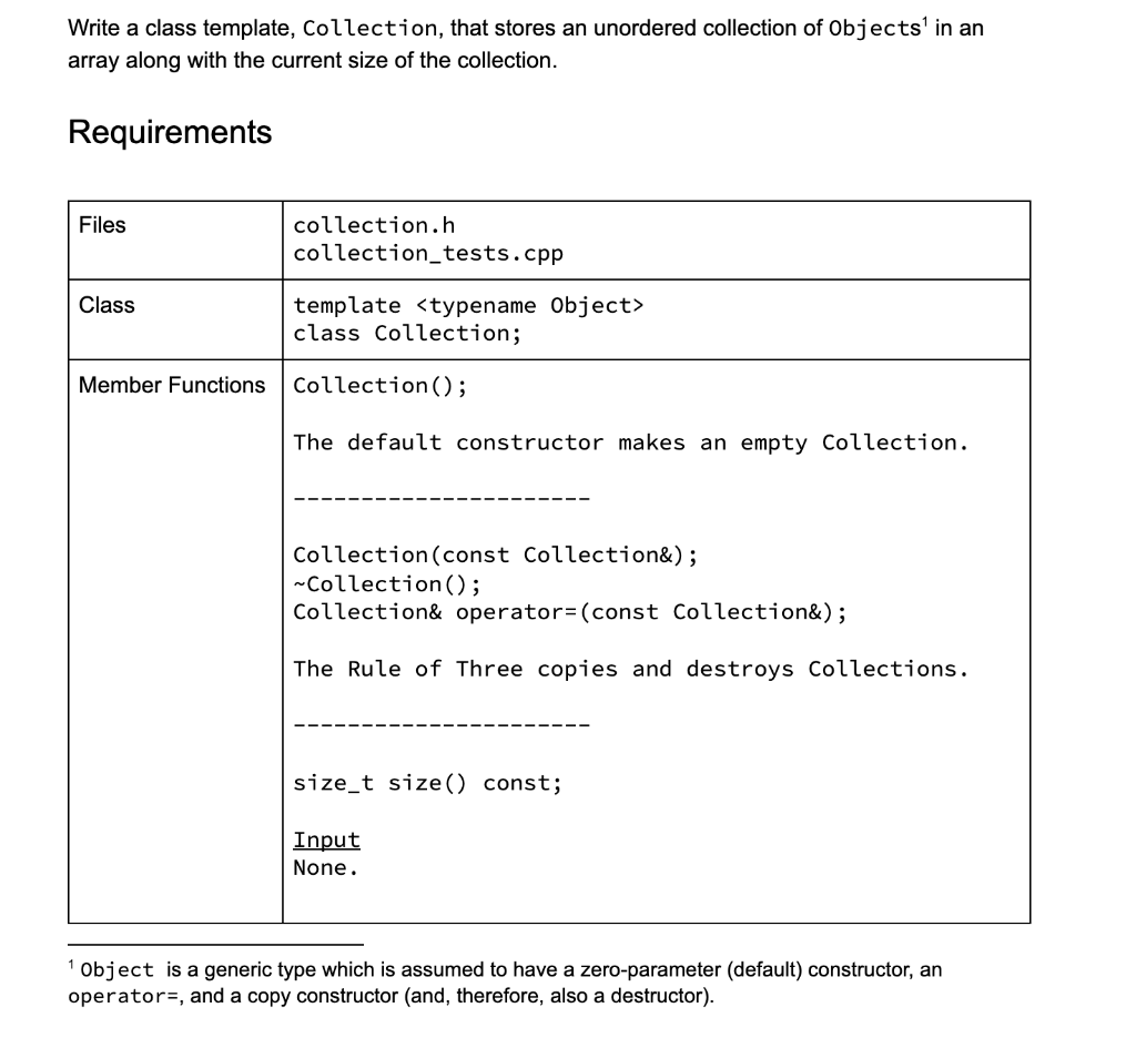 Write a class template, Collection, that stores an | Chegg.com