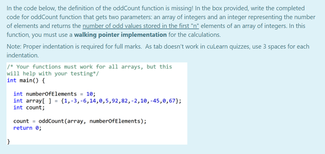 Solved In the code below, the definition of the oddCount | Chegg.com