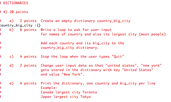 Solved DICTIONARIES 4) 20 points )2 points Create an empty | Chegg.com