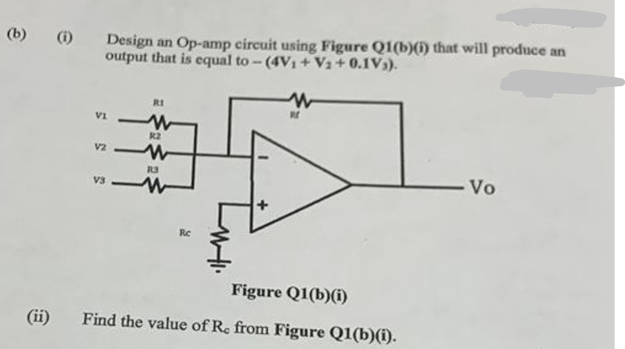 Solved (i) Design an Op-amp circuit using Figure Q1(b)(i) | Chegg.com