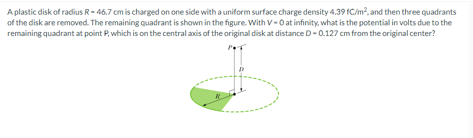 Solved A plastic disk of radius R=46.7 cm is charged on one | Chegg.com