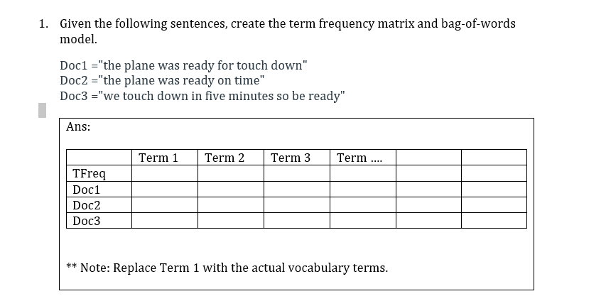 Solved Given the following sentences, create the term | Chegg.com