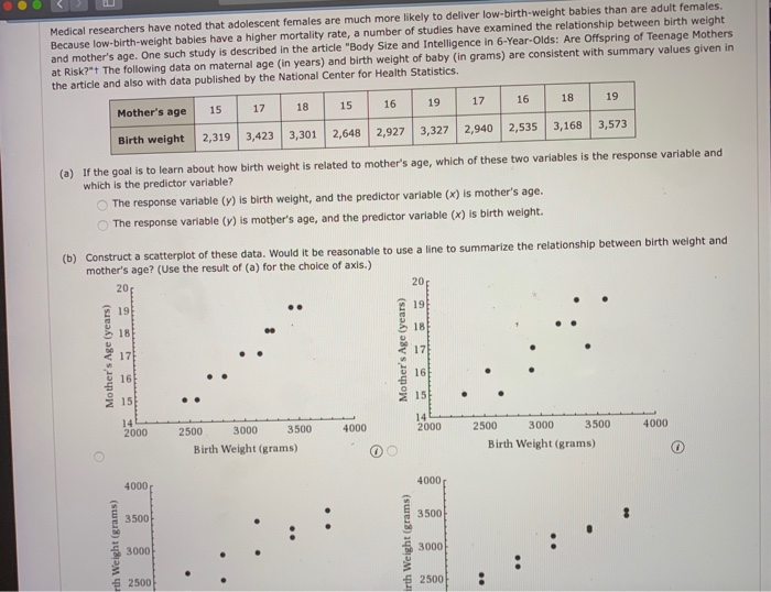 Solved Medical researchers have noted that adolescent | Chegg.com