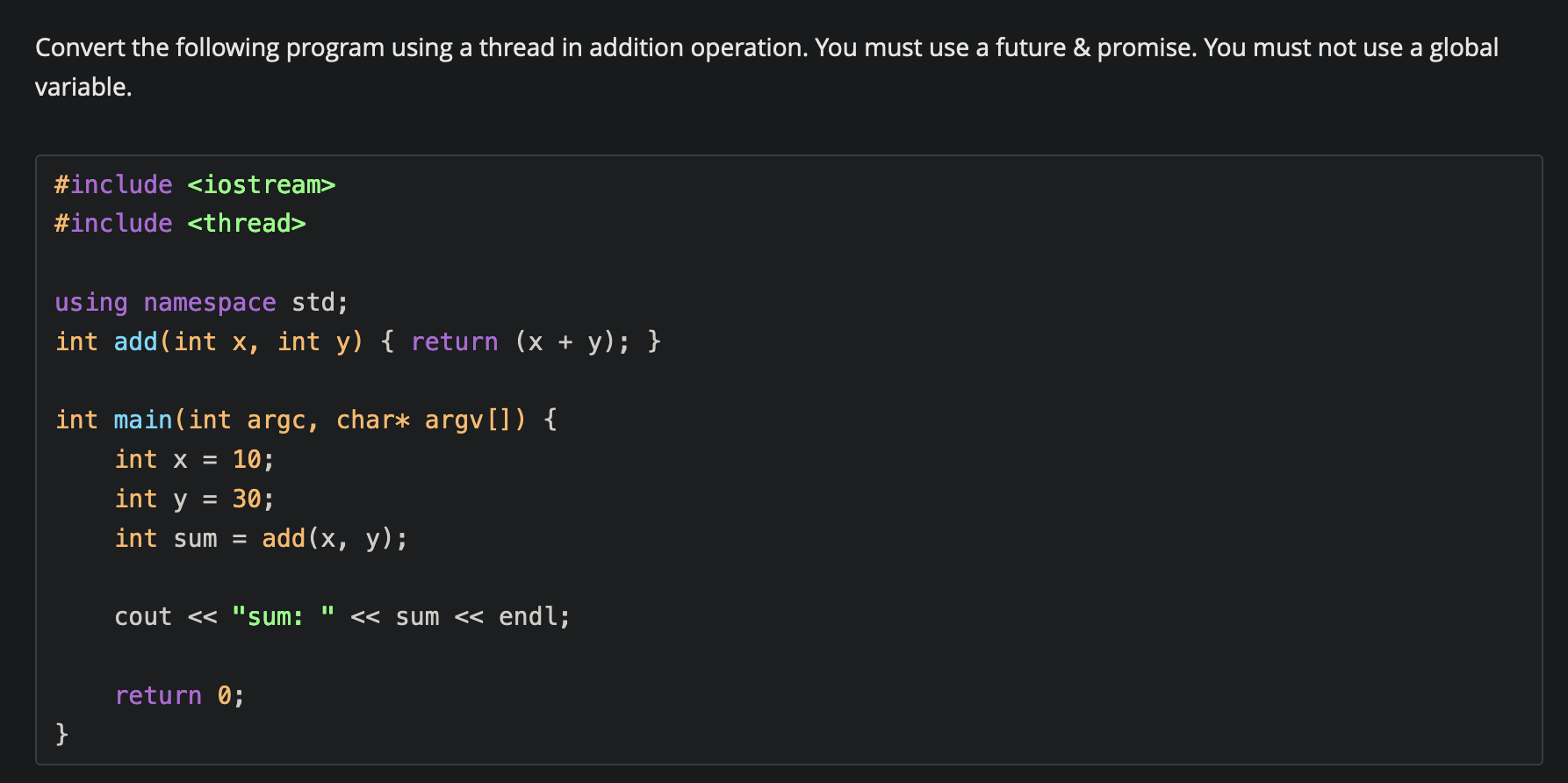 Solved Convert the following program using a thread in | Chegg.com