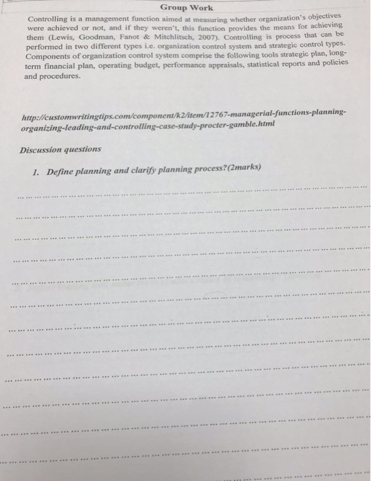 Solved Group Work Managerial Functions: Planning. | Chegg.com