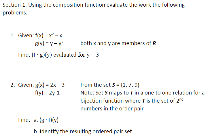 Solved Section 1: Using the composition function evaluate | Chegg.com