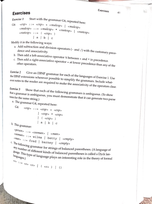 Solved Exercises Exercises Start with the grammar G6, | Chegg.com