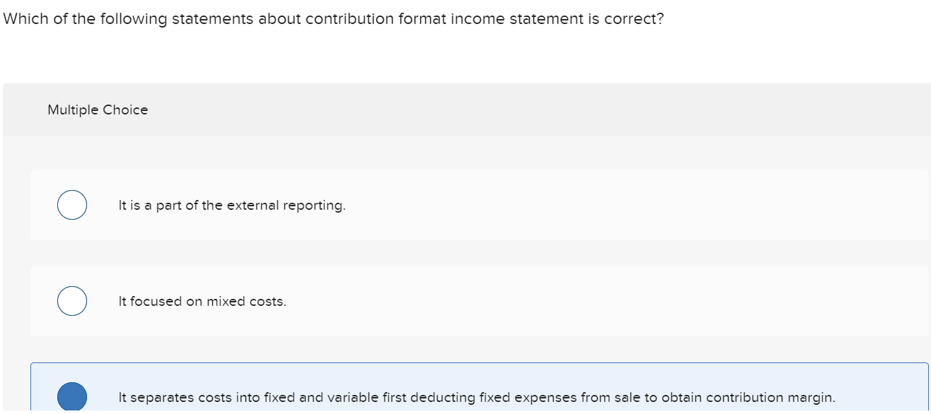 Solved Which of the following statements about contribution | Chegg.com