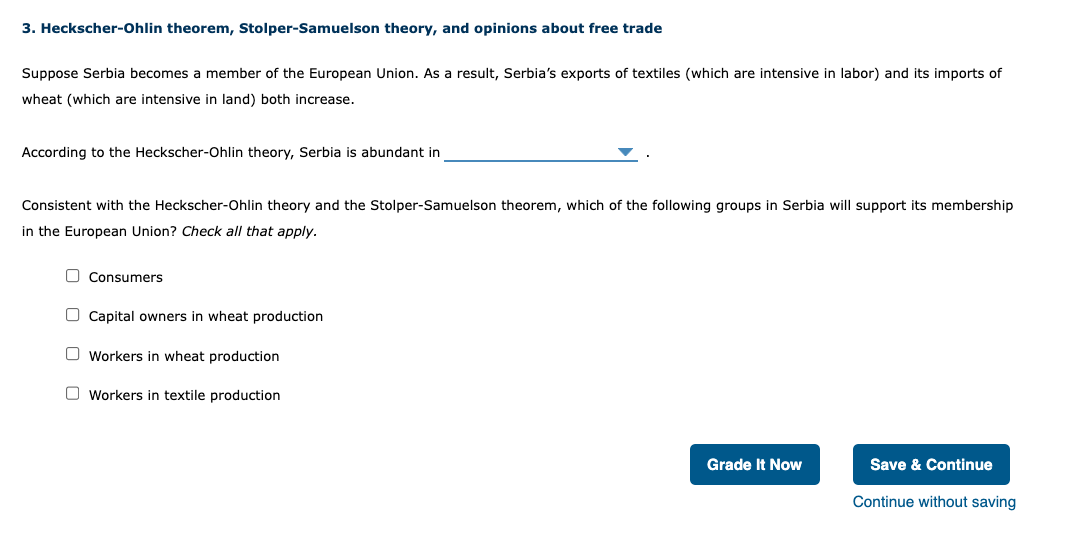 Solved 3. Heckscher-Ohlin theorem, Stolper-Samuelson theory, | Chegg.com