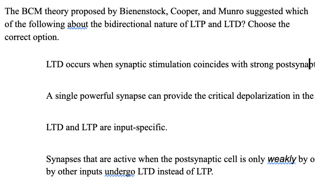 Solved The BCM theory proposed by Bienenstock, Cooper, and | Chegg.com