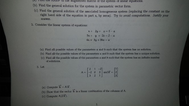 Solved augimented matrix of the system of linear equations. | Chegg.com