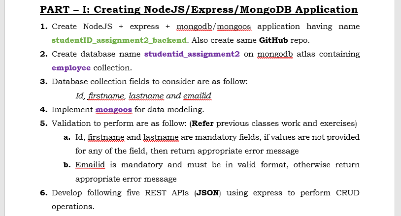 Solved PART – I: Creating NodeJS/Express/MongoDB Application | Chegg.com