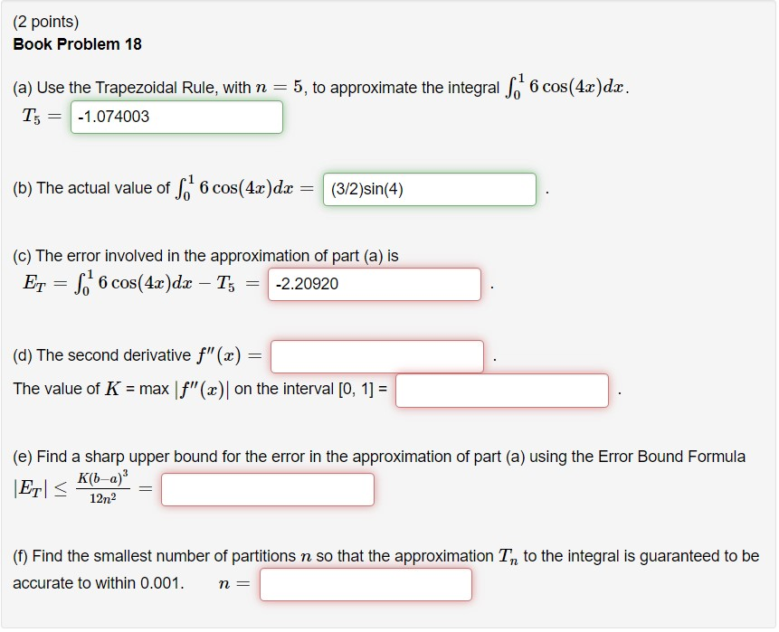 Solved (2 points) Book Problem 18 (a) Use the Trapezoidal | Chegg.com