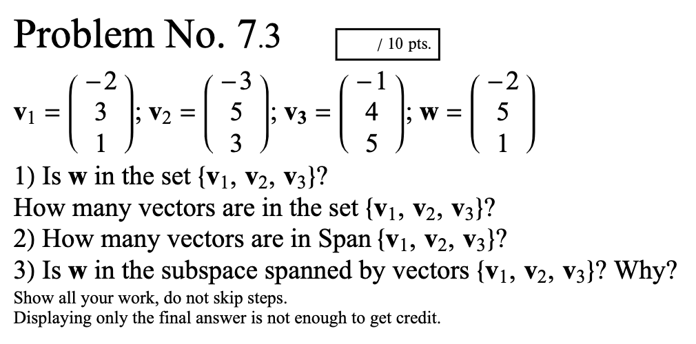 Solved Problem No. 7.3 / 10 pts. -2 -3 -2 ---G-C-G V1 = 3 V2 | Chegg.com