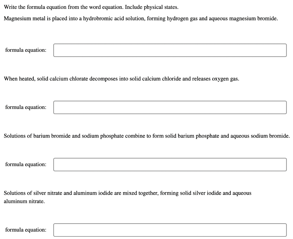 Solved Write the formula equation from the word equation. | Chegg.com