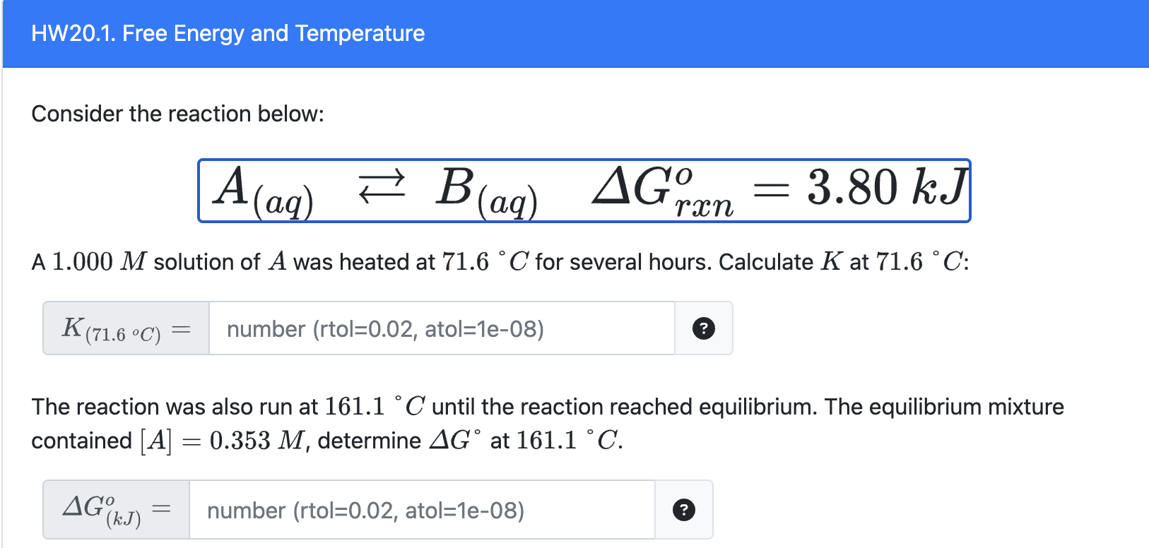 Solved HW20.1. Free Energy and Temperature Consider the | Chegg.com