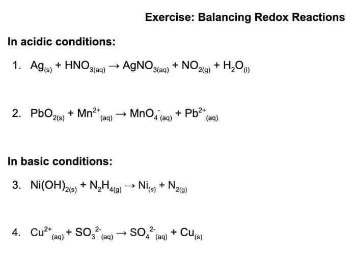 Balancing Redox Reactions In Acidic And Basic Conditions Balancing