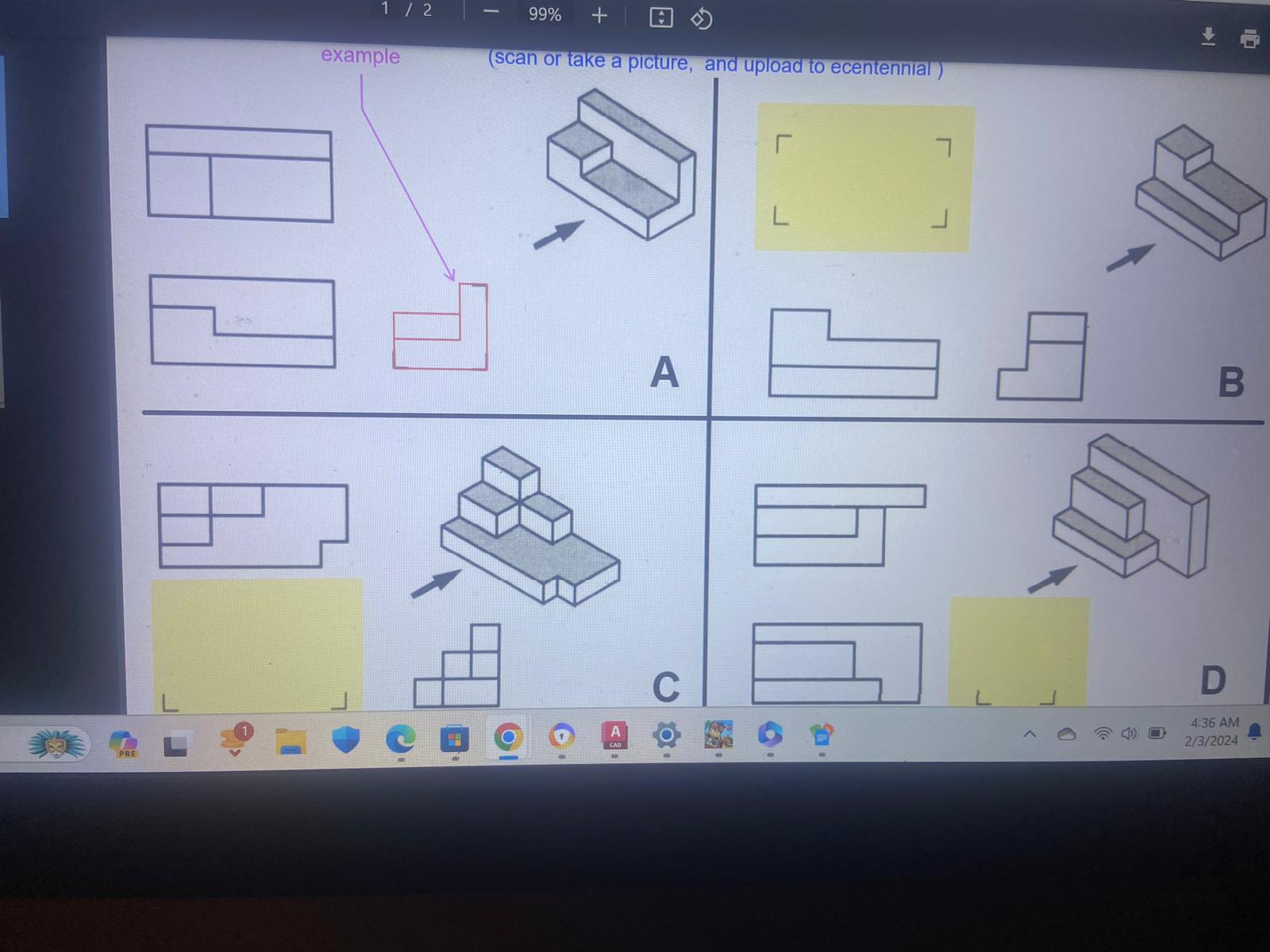 Solved find the front orthographic drawing | Chegg.com