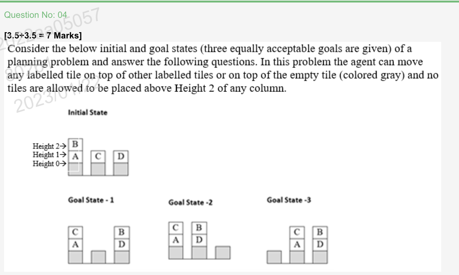 Solved Consider the below initial and goal states (three | Chegg.com