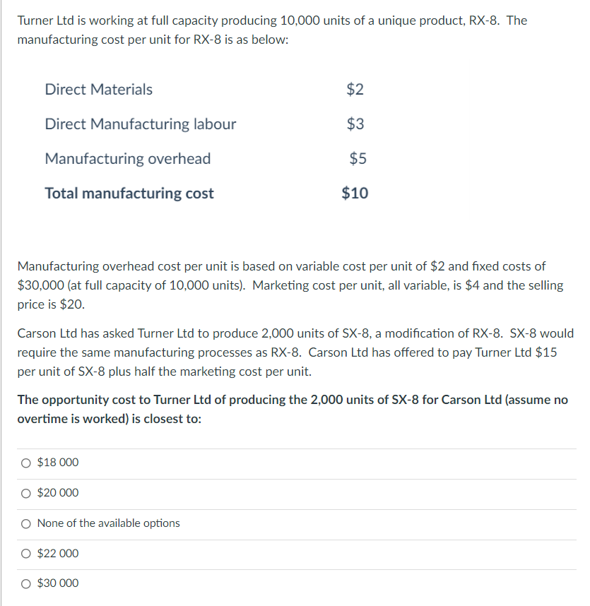 Solved Turner Ltd is working at full capacity producing | Chegg.com