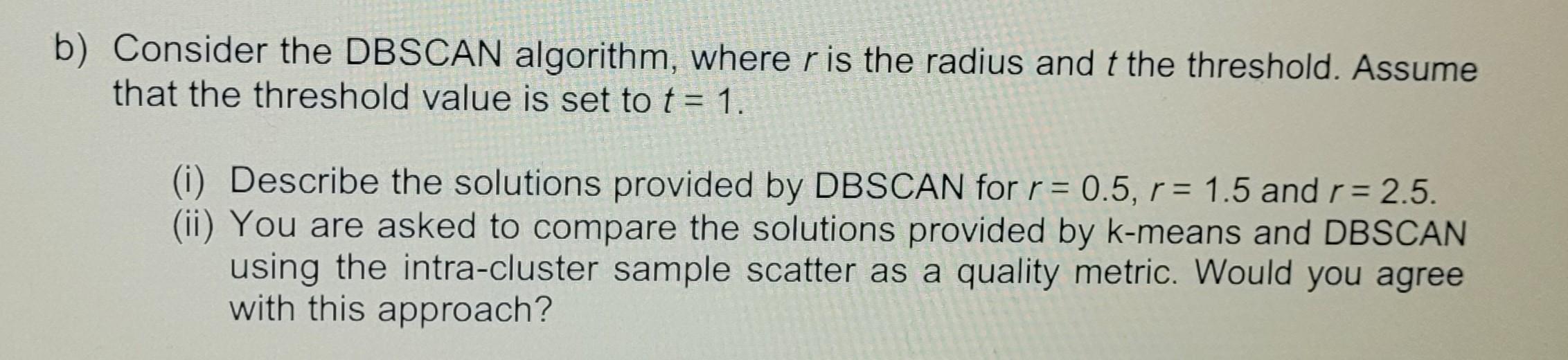 Solved b) Consider the DBSCAN algorithm, where r is the | Chegg.com