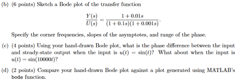 Solved (b) (6 ﻿points) ﻿Sketch a Bode plot of the transfer | Chegg.com