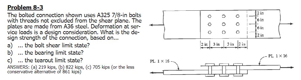 Problem 8-3 The bolted connection shown uses A325 | Chegg.com