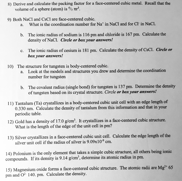 Solved 8) Derive and calculate the packing factor for a | Chegg.com