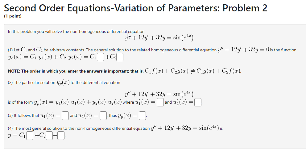 Solved Second Order Equations-Variation of Parameters: | Chegg.com