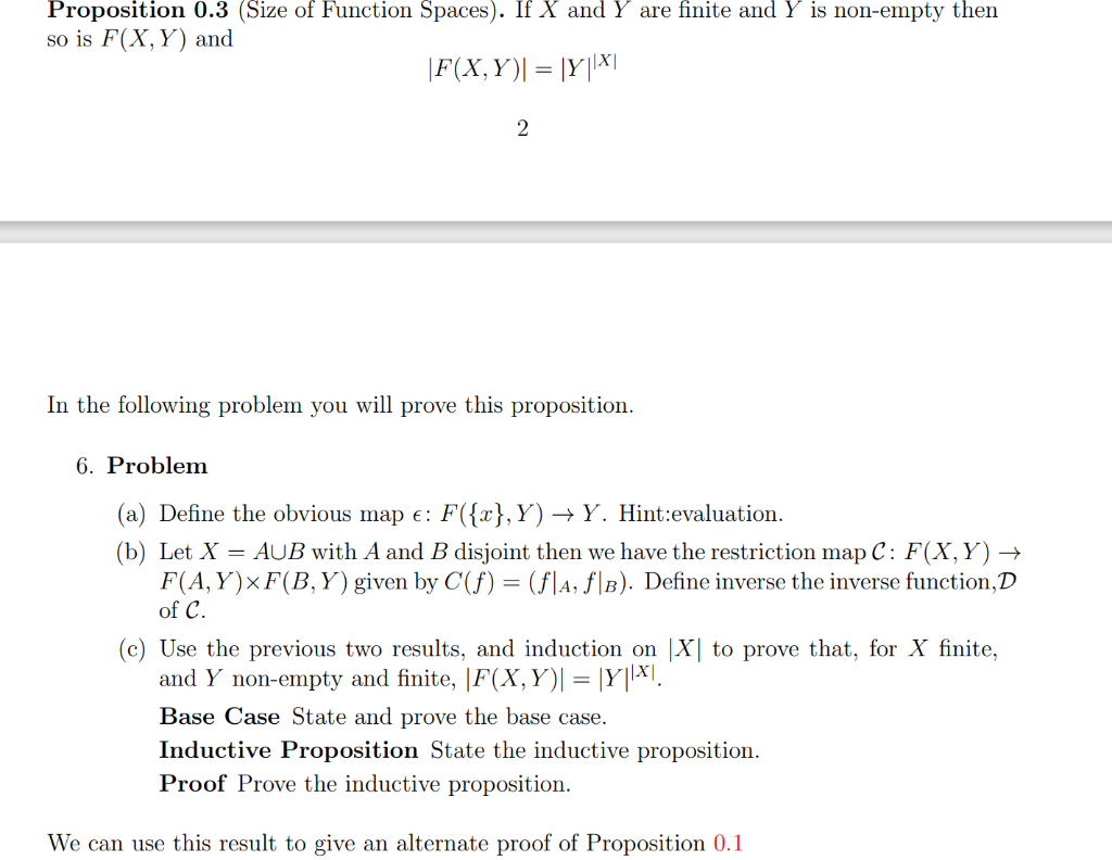 Solved Proposition 0.3 (Size of Function Spaces). If X and Y | Chegg.com