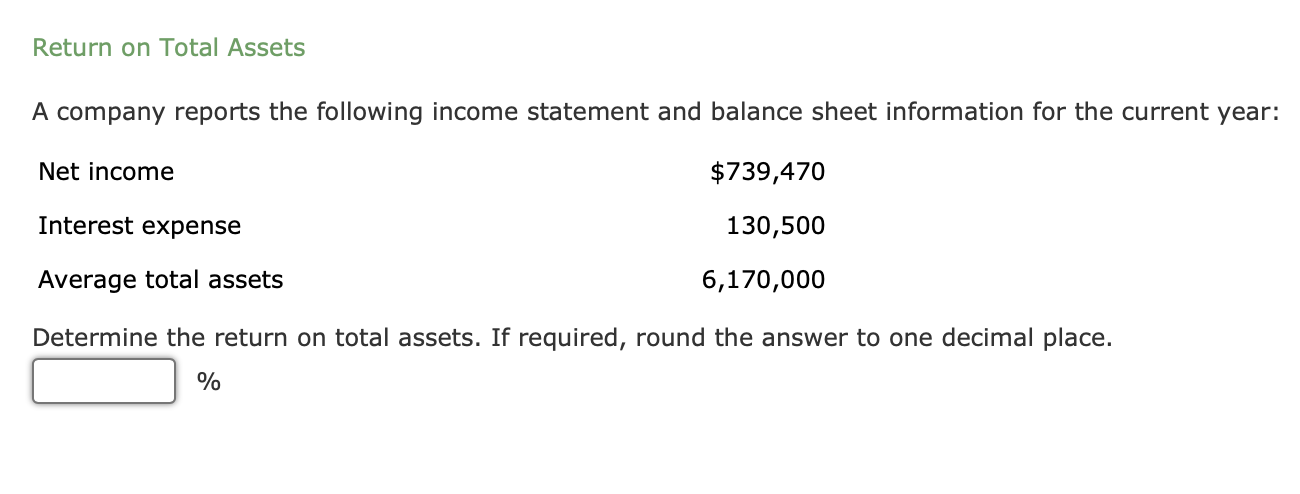 Solved Return on Total Assets A company reports the | Chegg.com